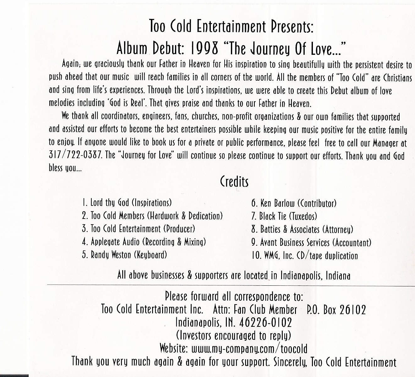 Too Cold Entertainment Inc – The Journey For Love Volume 1 (Cassette ...